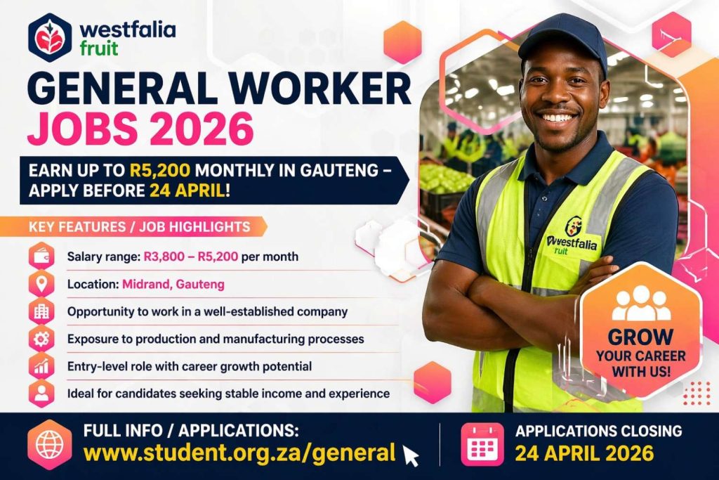 Westfalia Fruit General Worker Jobs 2026: Earn Up to R5,200 Monthly